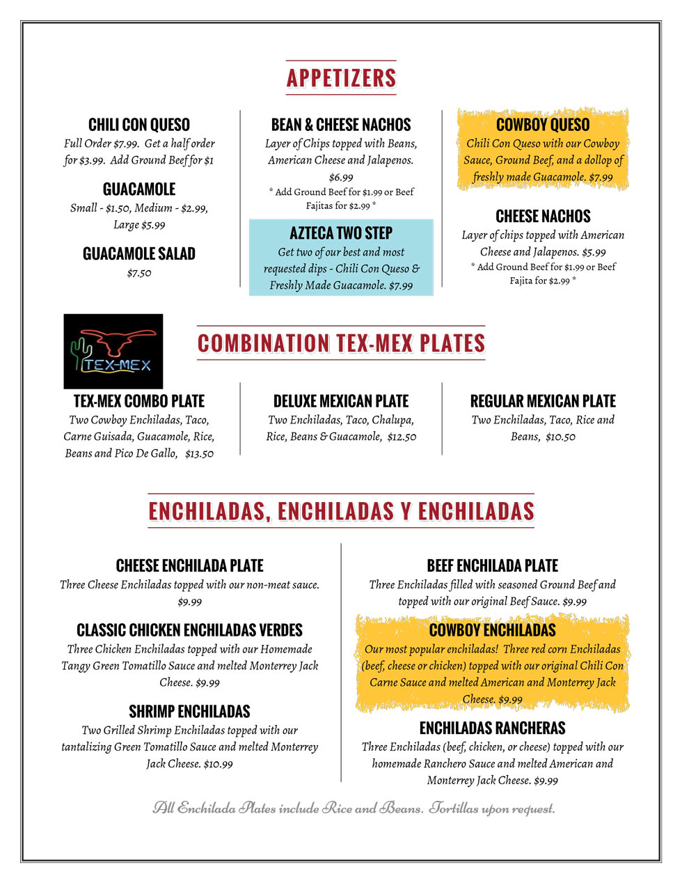 Our Menu – El Restaurante Azteca