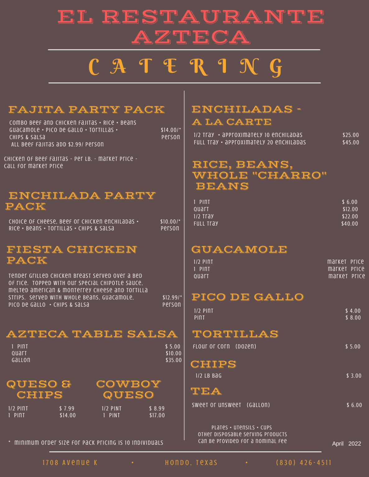 Catering – El Restaurante Azteca